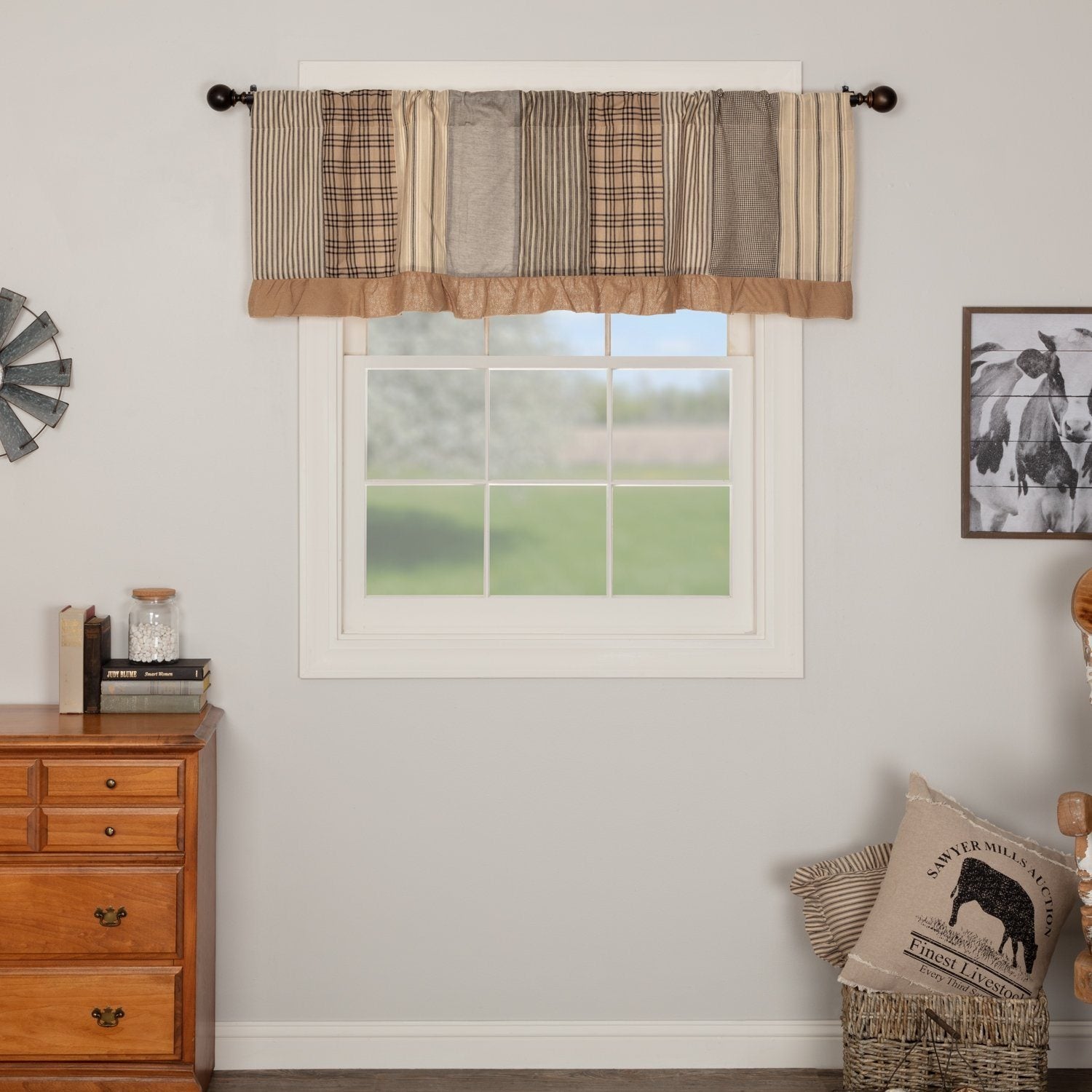 Sawyer Mill Charcoal Patchwork Lined Valance 60"