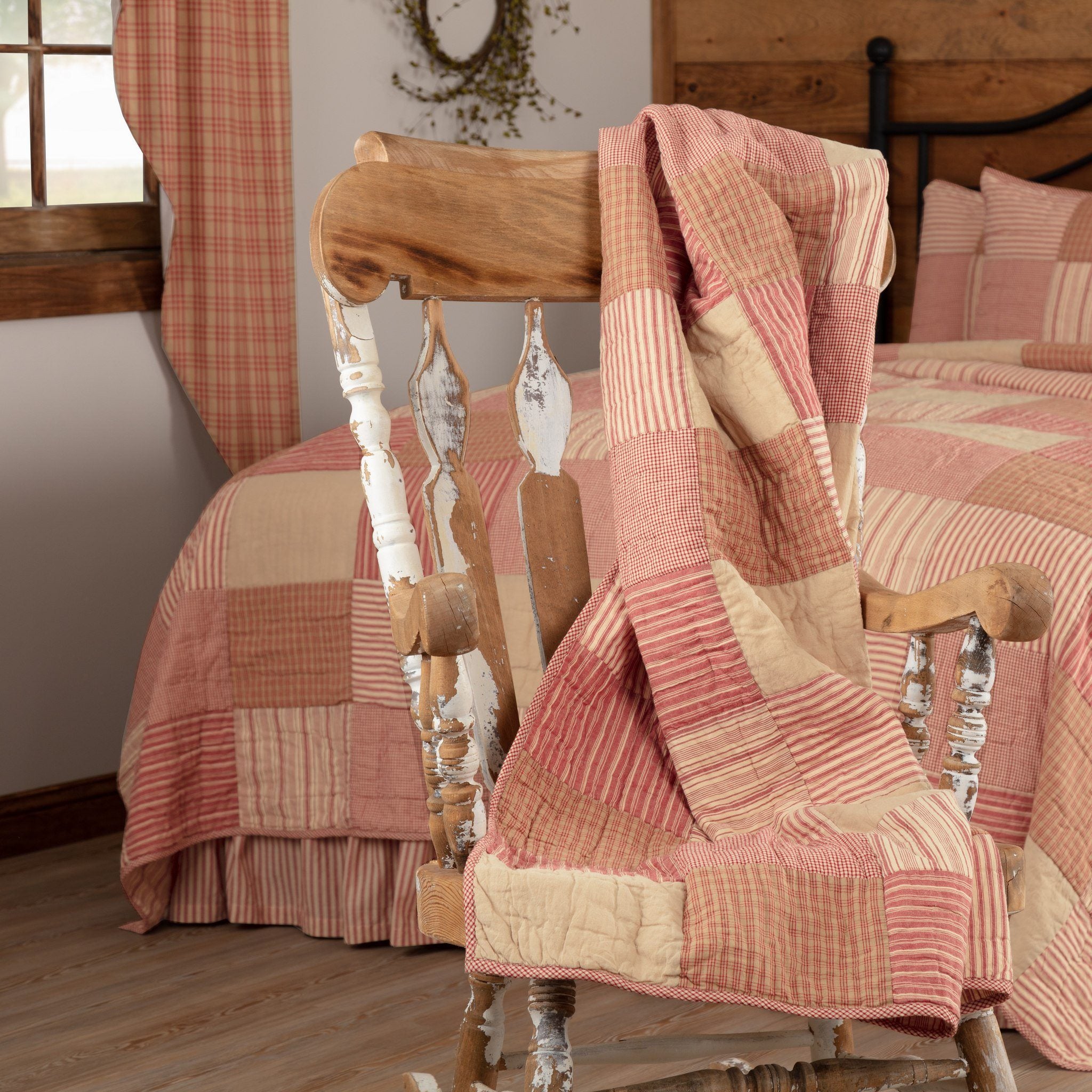 VHC Brands Sawyer Mill Red Block Quilted Throw