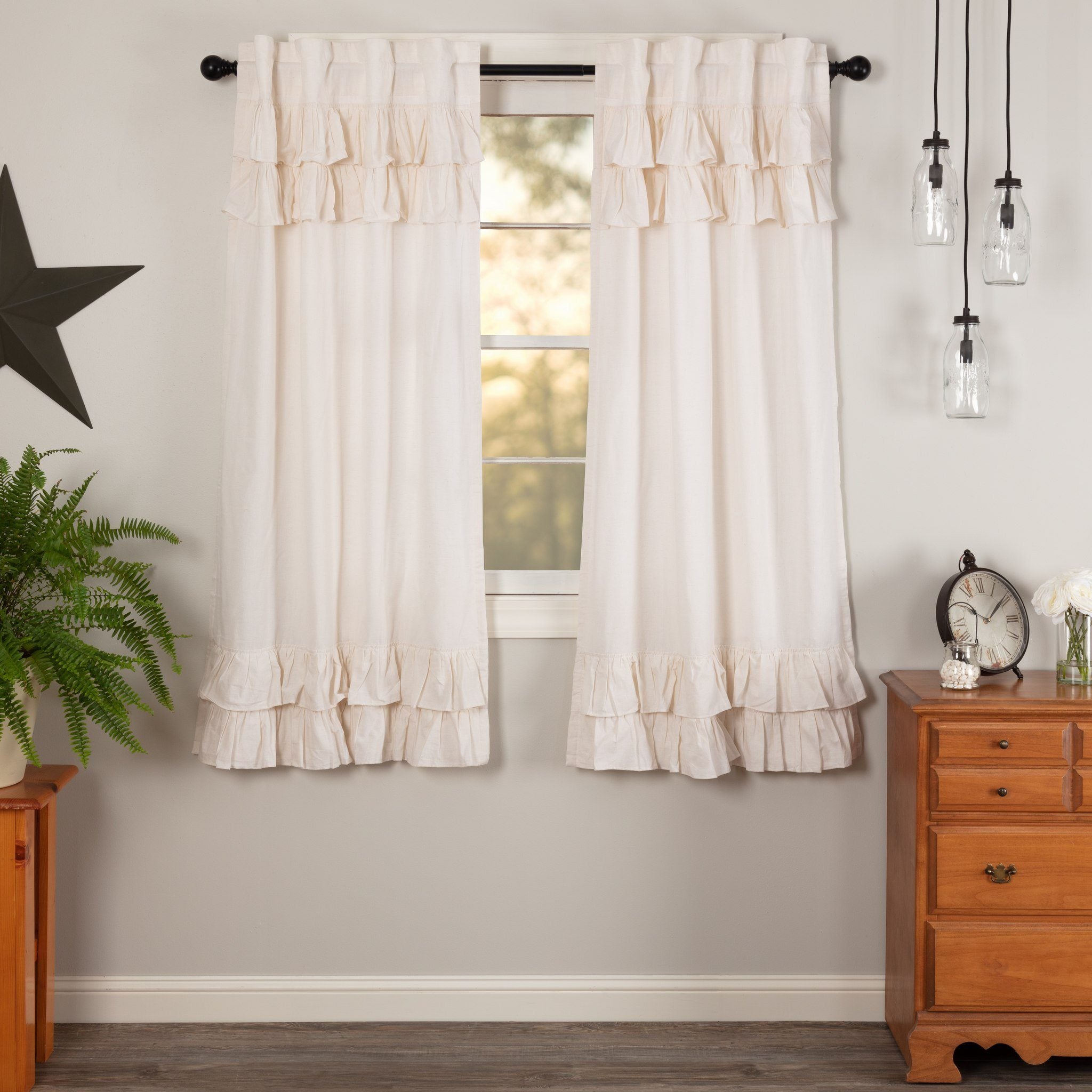 Simple Life Flax Antique White Ruffled Short Panel Curtains 63"