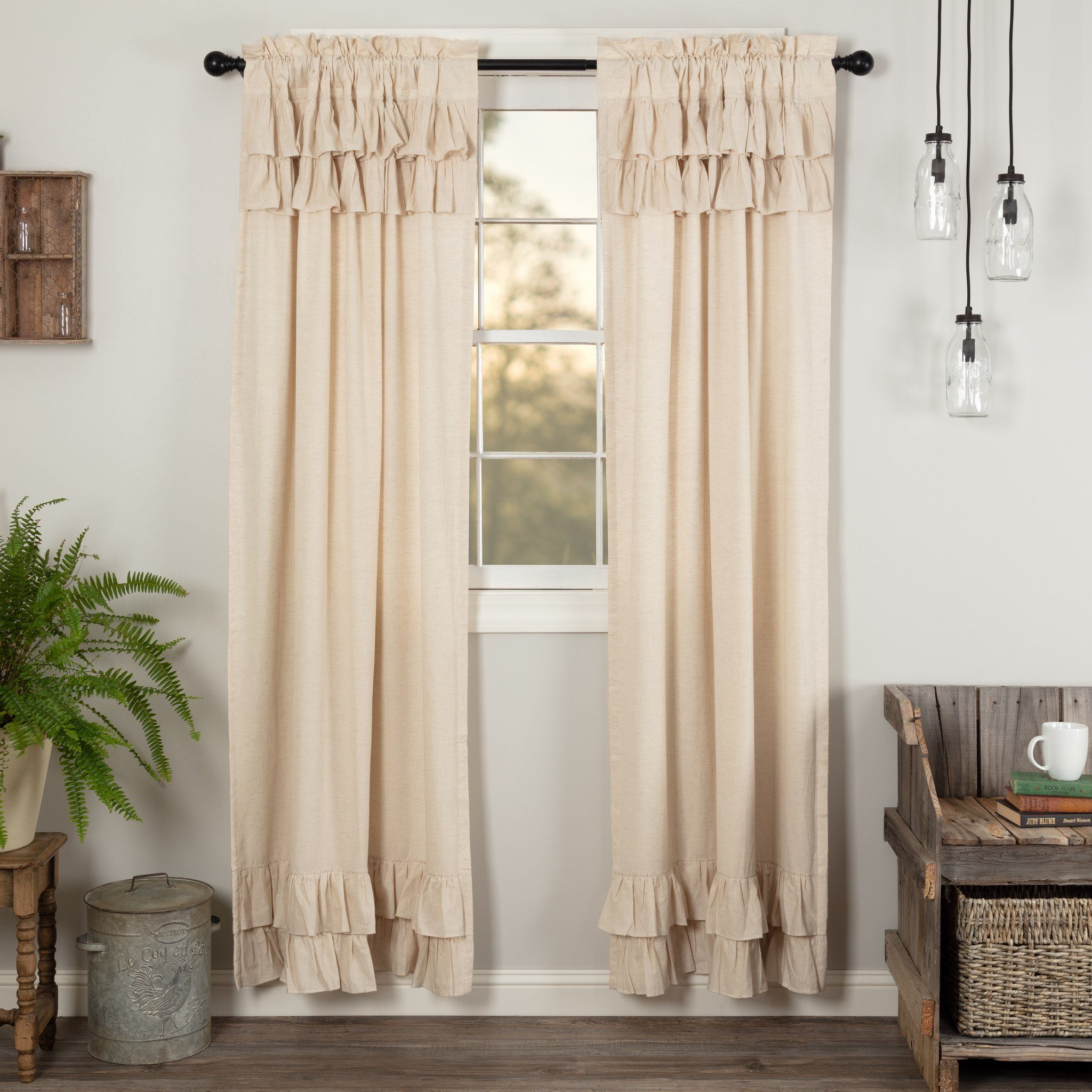 Simple Life Flax Natural Ruffled Panel Curtains 84"