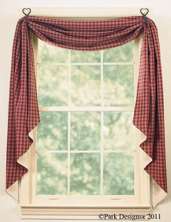 Park Designs Sturbridge Wine Lined Fishtail Swag Curtain