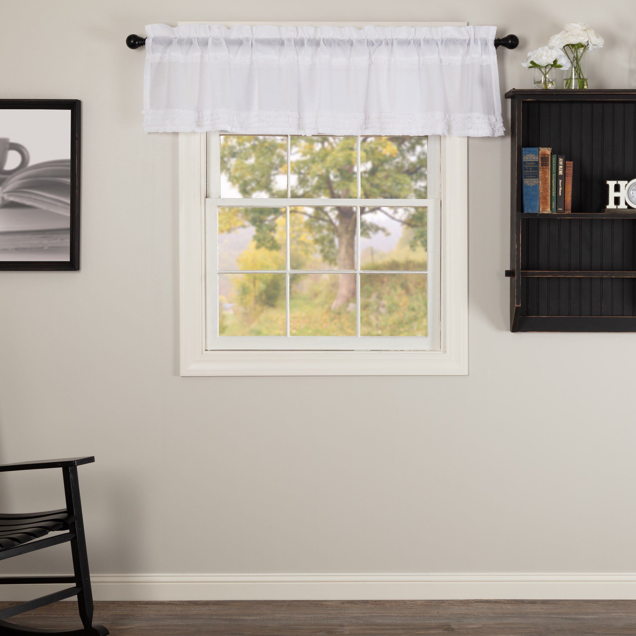 White Ruffled Sheer Valance 72" | Primitive Star Quilt Shop