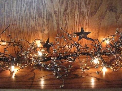 CWI Lighted Gold Pip Berry and Star Garland 40"