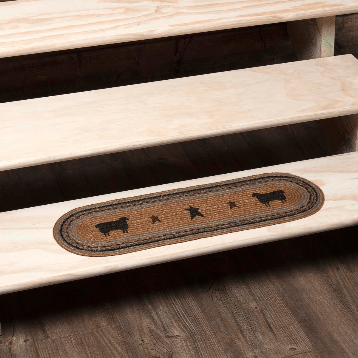 Heritage Farms Sheep Oval Braided Stair Tread Latex Backed 8.5x27"