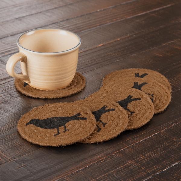 Heritage Farms Crow Braided Coaster 4" - Set of 6