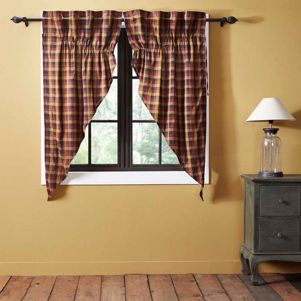 Heritage Farms Primitive Check Lined Prairie Curtains 63"